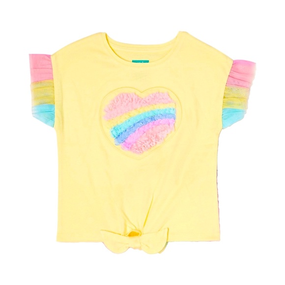 365 Kids | Shirts & Tops | Girls Flutter Sleeve Yellow Top W Rainbow ...
